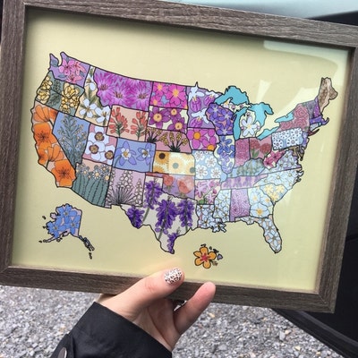 United States Flower Map Printable - Etsy
