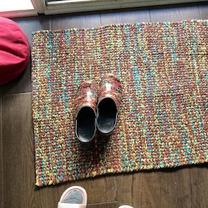 Black and White Twined Rag Rug. 23 X 25 READY TO SHIP Handwoven ...