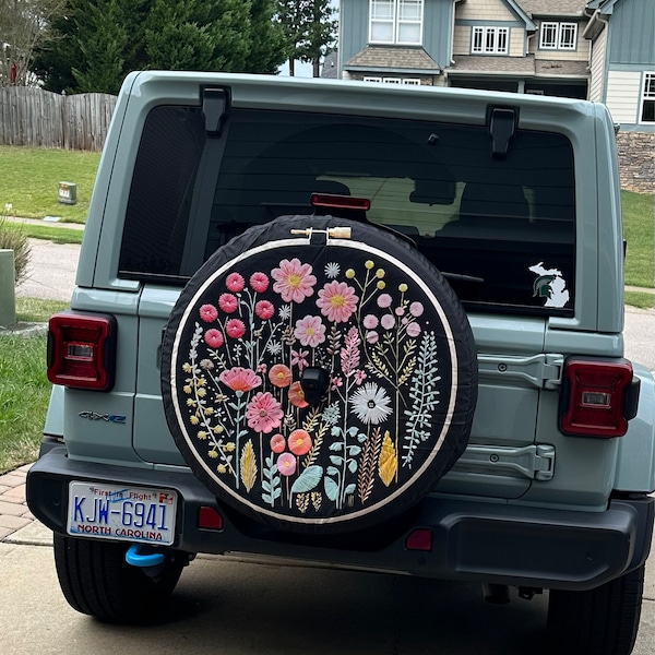 Floral Tire Cover, Faux Embroidery Spare Tire Cover, Unique Spare Tire ...