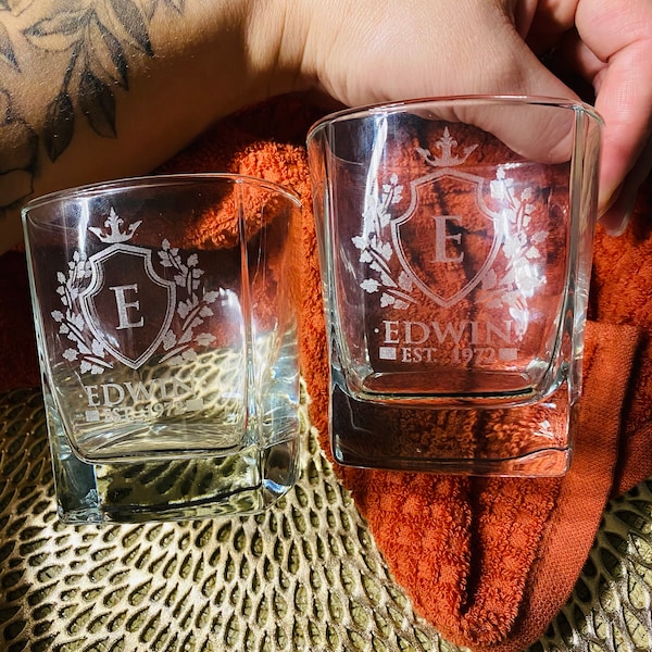 Etched Whiskey Glasses, Custom Whiskey Glass, Personalized Scotch ...