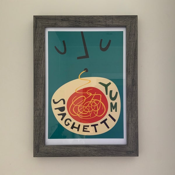 Spaghetti Print, Italian Food Art, Art Deco Food Poster, Mid Century ...