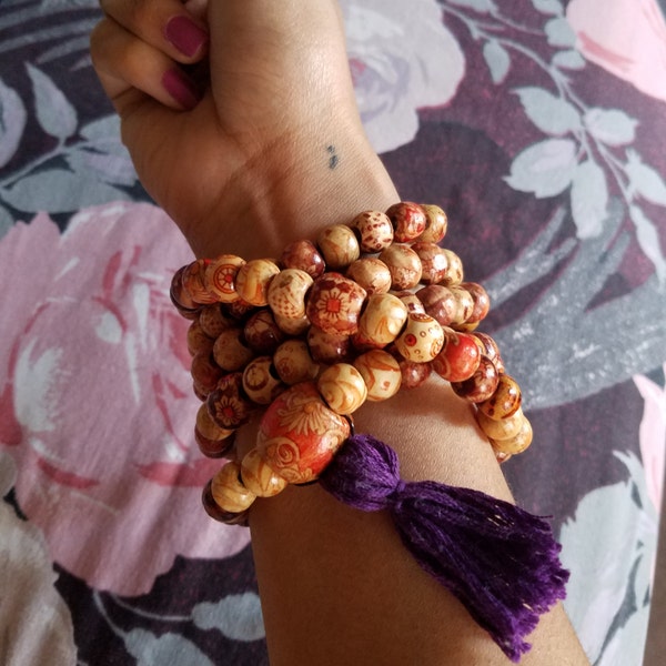 108 Bead Buddhist Mala, 108 Mala, Wooden Bead Mala, Hand Carved Prayer ...