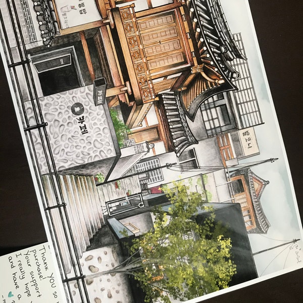 Korean Street Scenery / Seoul Korea Architecture Drawing/korean Wall ...