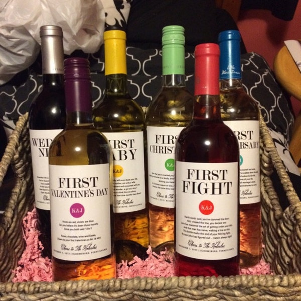 Year of Firsts Wine Labels - Wedding Milestone Wine Labels - Engagement ...