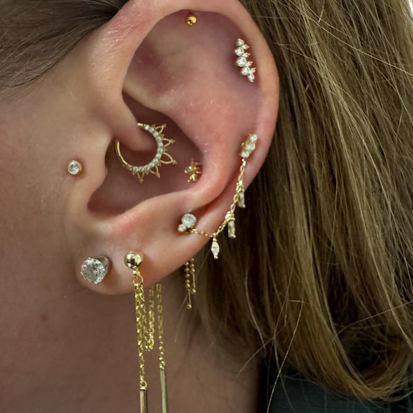 14K Solid Gold Toy Cartilage Stud Diamond Cartilage Flat Back Earring ...