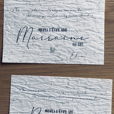 Carte à planter Merci Marraine Merci Parrain Baptême Enfant Papeterie ...