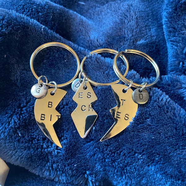 Personalized 3 Best Friends Keychains, Best Bitches Kechains, 3 BFF Key ...