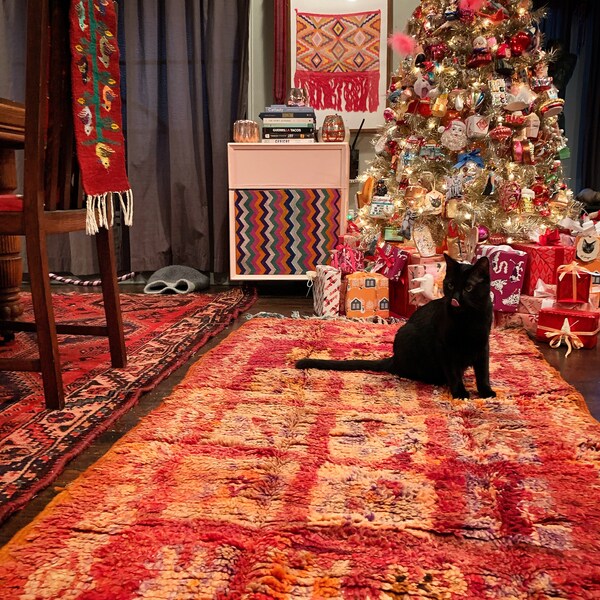 Brown and White Checkered Rug, Beni Ourain Checkerboard Rug, Moroccan ...