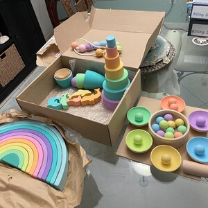 Wooden Blocks Rainbow PASTEL Blocks Organic Wooden Toddler Toys Waldorf ...