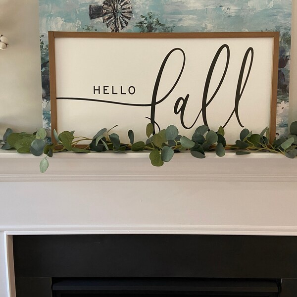 Fall Sign | Hello Fall Sign | Wood Framed Sign | Wall Art | Fall Wall ...