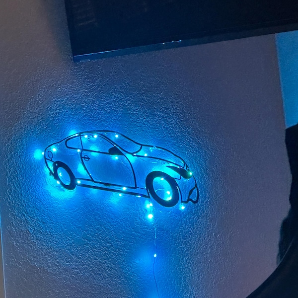 Custom Name Car Silhouette Metal Sign With Light, Car Metal Wall Art ...