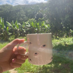 Hand Painted Plain Eyes Striped Handle Clay Coffee Mug, Funky Mug ...