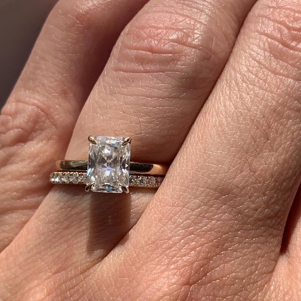 4.5 CT Radiant Cut Engagement Ring Radiant Cut Moissanite Ring Classic ...