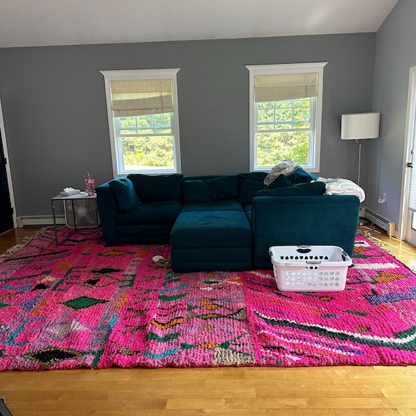Pink Moroccan Rug - Handmade Wool Berber Boujaad Rug, Colorful Tufted ...