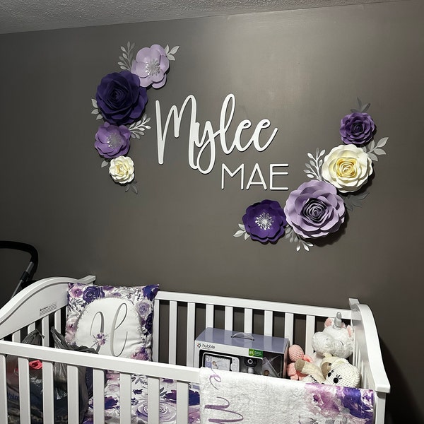 Baby Room Purple Paper Flower Wall Decor | Purple Nursery Flowers - Etsy