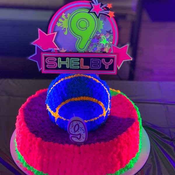 Neon Theme Cake Topper | Personalized Cake Topper | Glow in the Dark ...