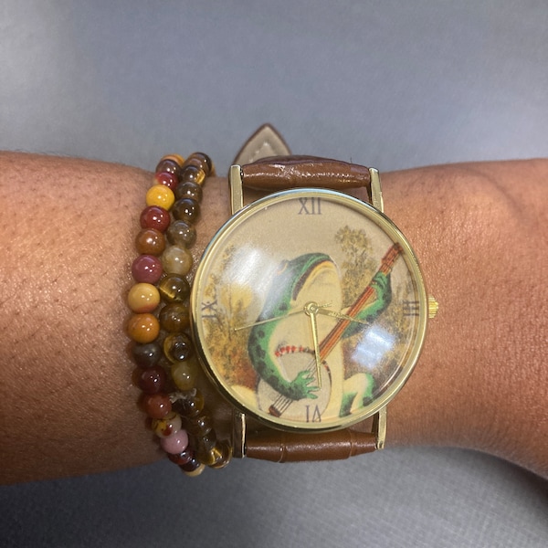 Frog Playing Guitar Leather Watch, Frog Music Ladies Watch, Unisex ...