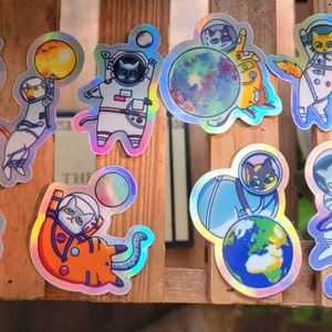 Neptune Cat Sticker Holographic Die Cut Sticker Planner Laptop Water ...