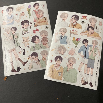 Boys Illustration Stickers Sheet, Talkness Studio Original Design, Kpop ...