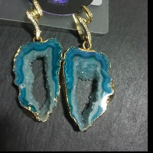 Royal Blue Geode Slice Pairs Geode Slice Gold Plated Earrings | Etsy