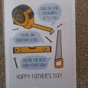 Happy Fathers Day Card Dad Card Tools DIY Saw Tape Measure Spirit Level ...