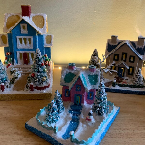 MINI Yellow and Green Putz House - Glitter House - Christmas Village ...