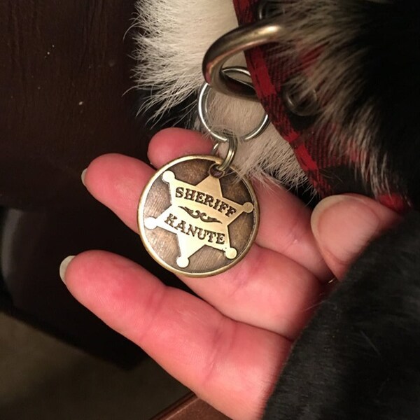 Personalized Dog ID Tag - Sheriff Badge - Star - Brass - Handmade - Dog ...