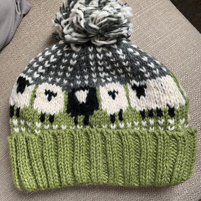 100% Wool Bobble Beanie Sheep Hat Hand Knitted Fair Trade Handmade ...