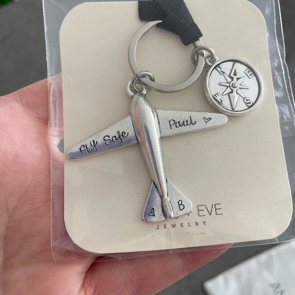 Personalised Fly Safe Keychain, Airplane Charm, Gift for Daddy, Pilots ...