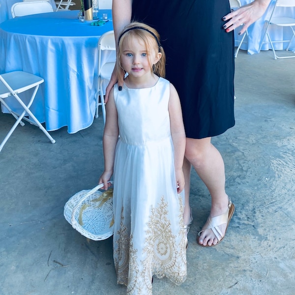 Ivory Flower Girl Dress, Gold Flower Girl Dress, Tulle Flower Girl ...