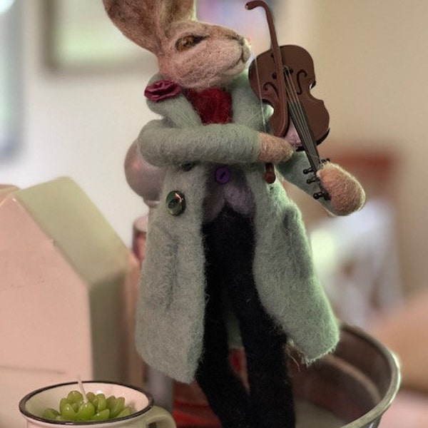 Musical Hare Doll : Needle Felted Rabbit, Hare Wool Sculpture With ...