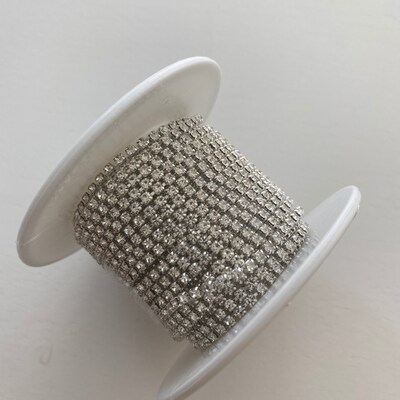 Silver Rhinestone Chain by Yard With Clear Crystal in Silver Setting ...