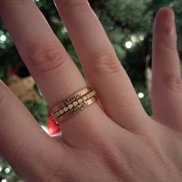 Ring Set Gift for Mom Stackable Rings Personalized Name Rings 14k Gold Filled Name Ring Set ...