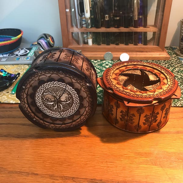 Round Handmade Wooden Box Celtic Tree of Life for Jewelry, Tatting ...