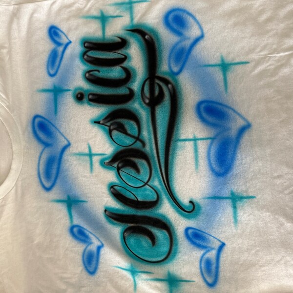 Airbrush T Shirt Script Hearts Name - Etsy