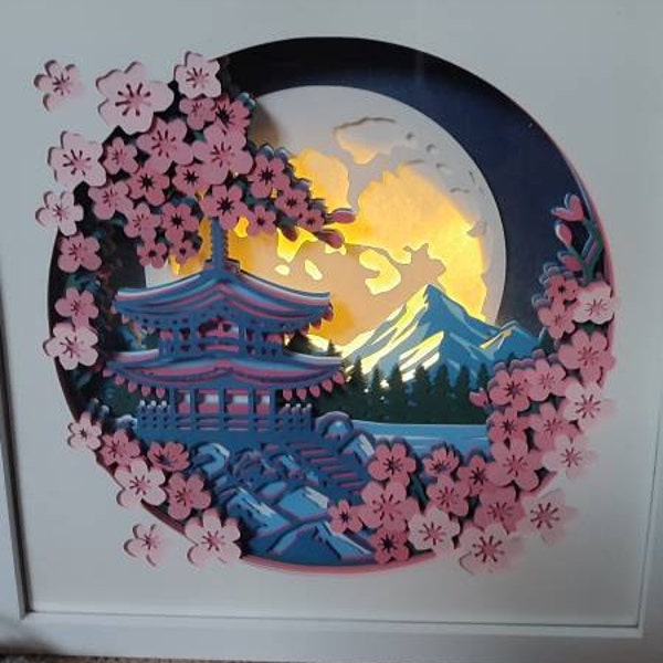 Japanese Cherry Blossoms Shadow Box Svg, Asian Shadow Box Svg, Japanese ...