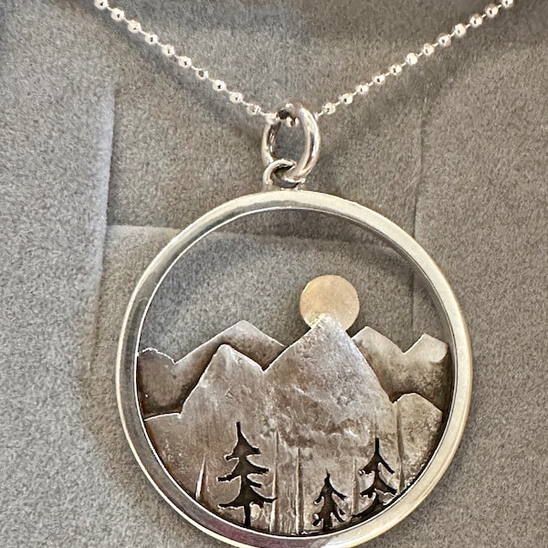 The Mountain Necklace. Sunset. Outdoor Jewelry. Silver and 14k Yellow ...