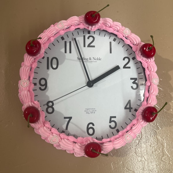 Vintage Style Kawaii Coquette Pink and White Fake Cake Clock With ...