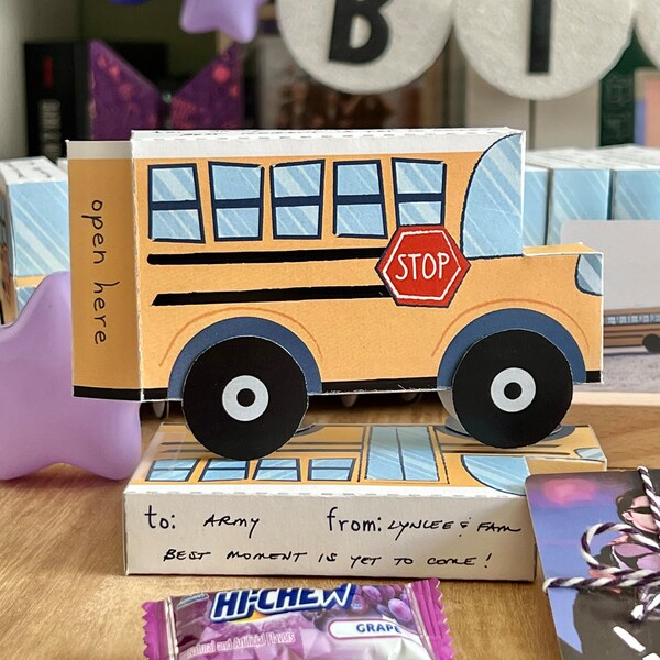 Teacher Appreciation School Bus Printable Gift Card Box Holder or Party ...