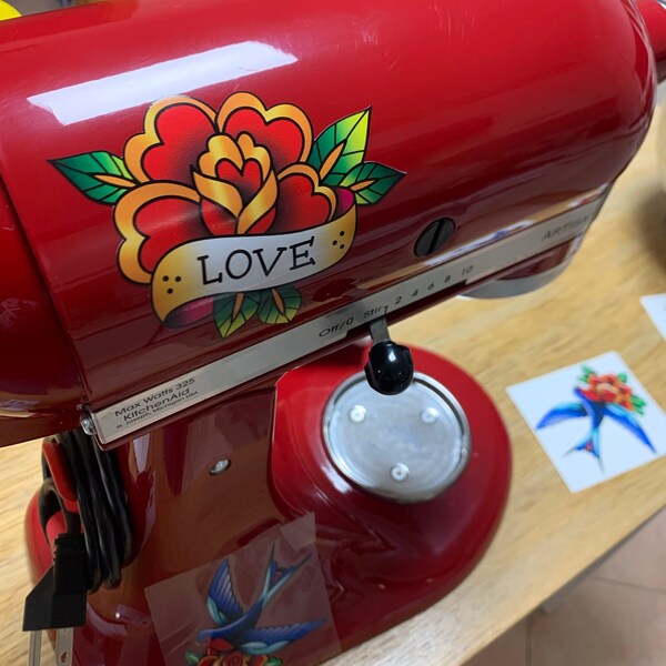 Love Bird Tattoo Art Style Kitchenaid Mixer Mixing Machine Decal Art ...