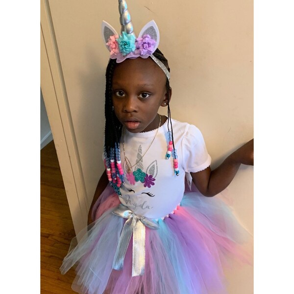 Unicorn Birthday Outfit, SILVER Unicorn Headband, Unicorn Rainbow Tutu ...