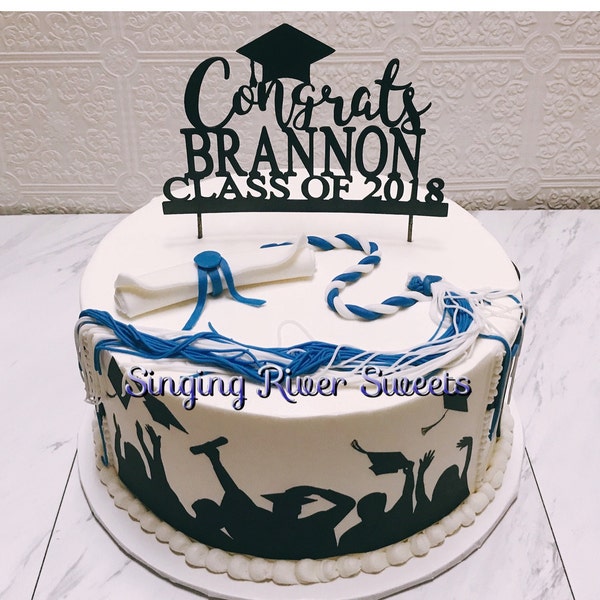 Graduation Silhouette Edible Cake Topper Grad Toss Caps Party Cake ...