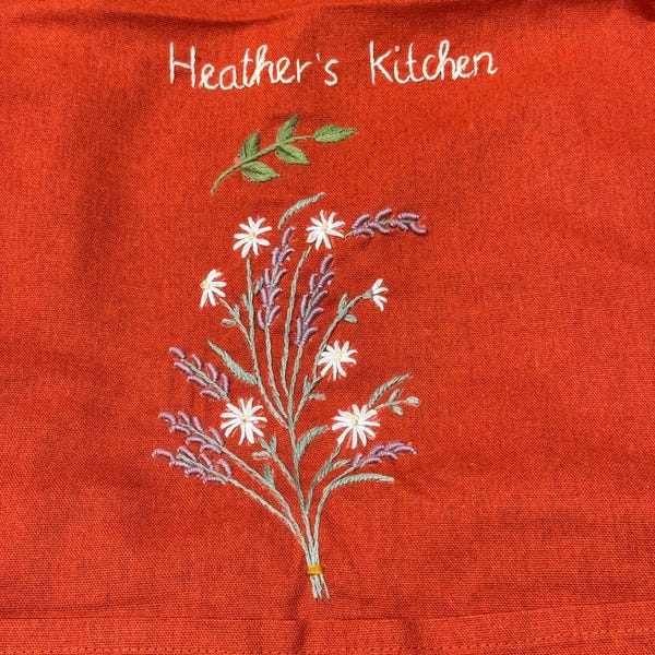 Floral Embroidered Apron for Women, Personalized Hand-embroidered Apron ...