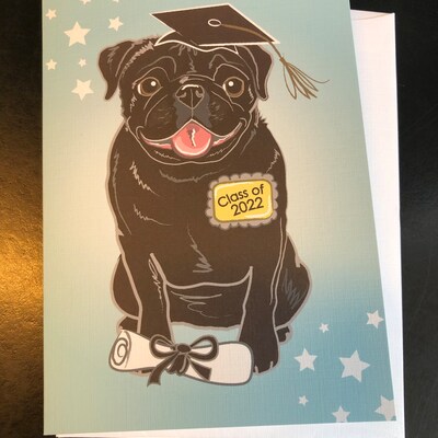 Black Pug Graduation Greeting Card Choose Your Grad Year - Etsy