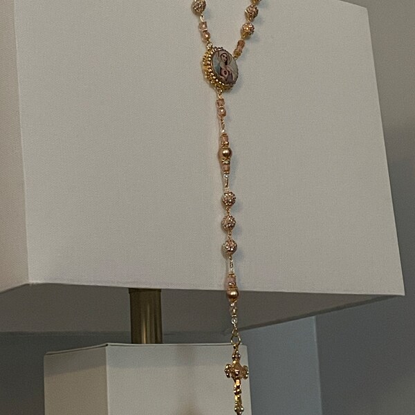 PEACOCK BLUE With ROSETTES Lampwork Rosary/catholic Wedding Bridal ...