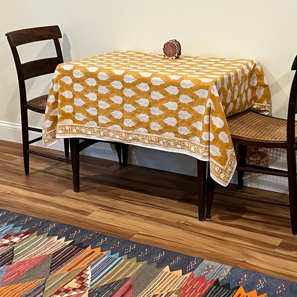 Yellow Leaves Indian Hand Block Printed Cotton Tablecloth, Table Cover ...