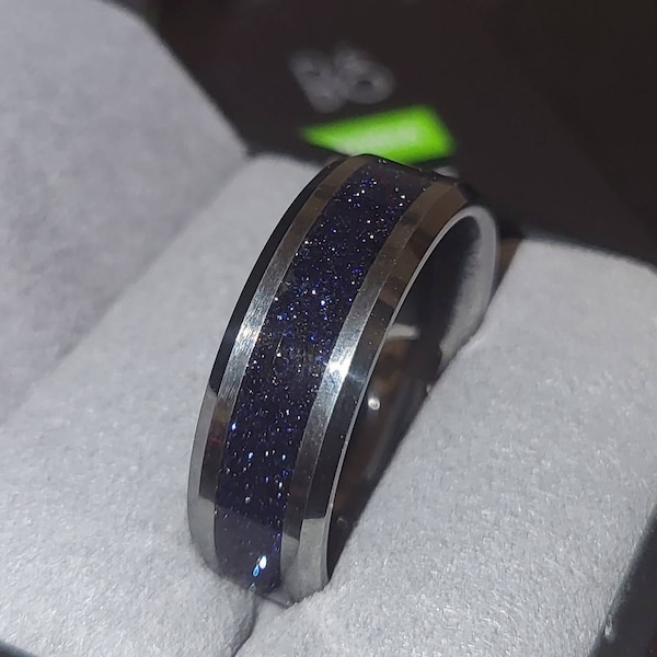 Nebula Ring - Blue Goldstone Crystal Inlay, Tungsten Titanium Ceramic ...