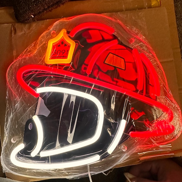 Firefighter Helmet Neon Sign LED Light Fireman Wall Art Department Man ...