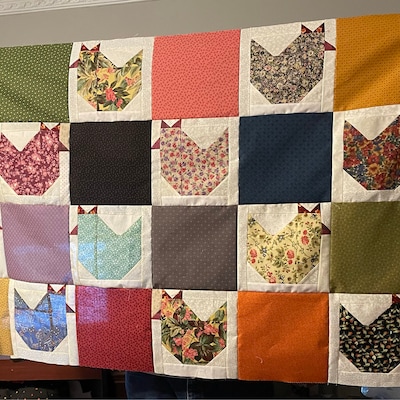 Set of 12 Already Pieced Scrappy Chickens Hens Quilt Blocks Presewn 9 X ...