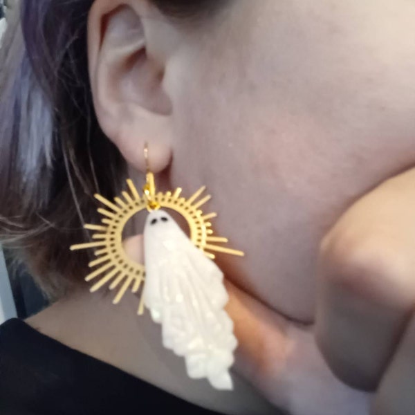THE ORIGINAL Gold and Opalescent Ghost Earrings | Halloween | Polymer ...